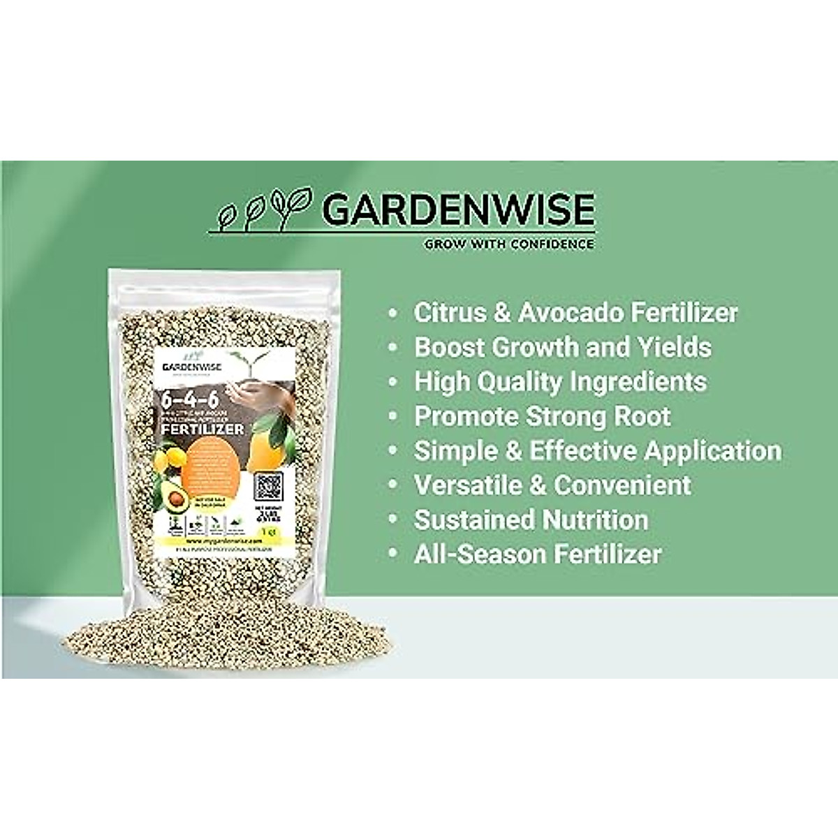 Gardenwise 6-4-6 Avocado and Citrus Tree Professional Fertilizer Plant Food for Outdoor/Indoor Gardening; Quick-Release Nitrogen Fertilizer; Orange, Lime, Avocado and Lemon Tree Fertilizer (2 QUARTS)