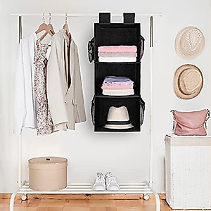 MAX Houser 3-Shelf Hanging Closet Organizers, Collapsible Closet Hanging Shelves for Camper, Nursery Hanging Organizers, Black, 2-Pack