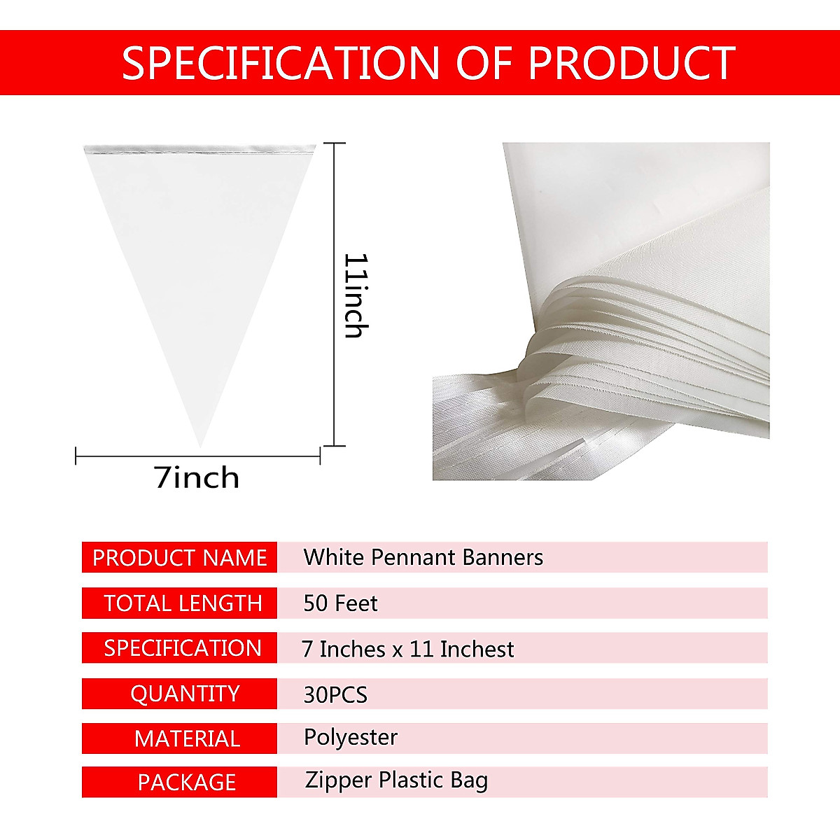 TSMD Solid White Pennant Banners Flags String DIY Blank Bunting Flags,Party Decorations for Grand Opening,Kids Birthday,Party Events Celebration