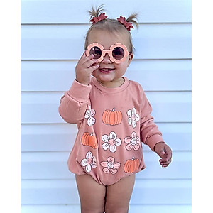 Hnyenmcko Newborn Baby Boy Girl Halloween Outfit Pumpkin Sweatshirt Bubble Romper Oversized Bodysuit Halloween Baby Clothes (B-Coffee, 0-3 Months)