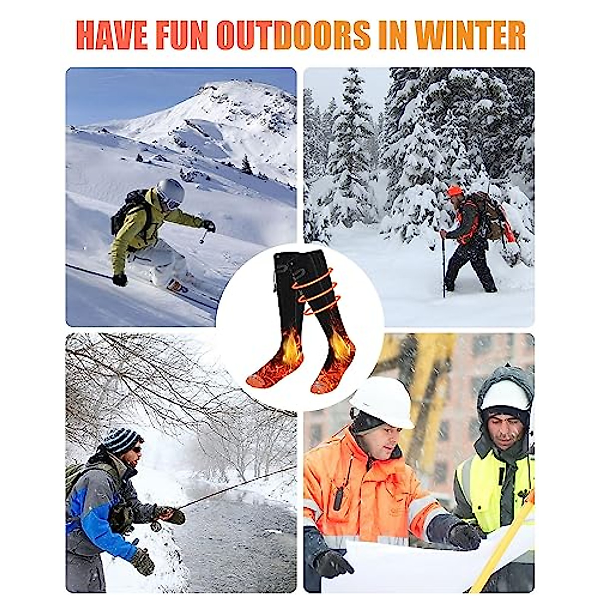 Rechargeable 4000mAh Heated Socks for Men Women Elder, Washable Electric Thermal Warming Socks for Camping Hunting Winter Skiing Fishing Outdoors, Battery Included