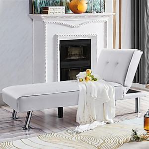 Yaheetech Sectional Living Room Couch Sofa Bed Faux Leather Sofa Couch Bed Modern Convertible Folding Recliner with Chrome Metal Legs for Living Room in White