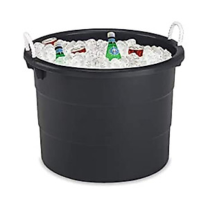 Homz 18 Gallon Durable Plastic Utility Storage Bucket Tub Organizers with Strong Rope Handles for Indoor and Outdoor Use, Black, 4 Pack