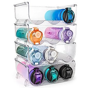 Hyperzoo Water Bottle Organizer, Water Bottle Holder, Plastic Stackable Water Bottle Storage Rack for Kitchen Cabinets/Countertop/Refrigerator/Pantry Storage/Home Organization and Storage, Clear-4pack