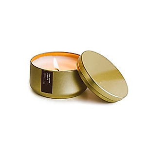 Calyan Wax Soy Candle, Oakmoss & Amber Scented Candles for The Home | Premium Candle Gift Set of 2 | 5.2 oz 30 Hour Burn | Soy Candles in Gold Metal Tins | Aromatherapy Candles