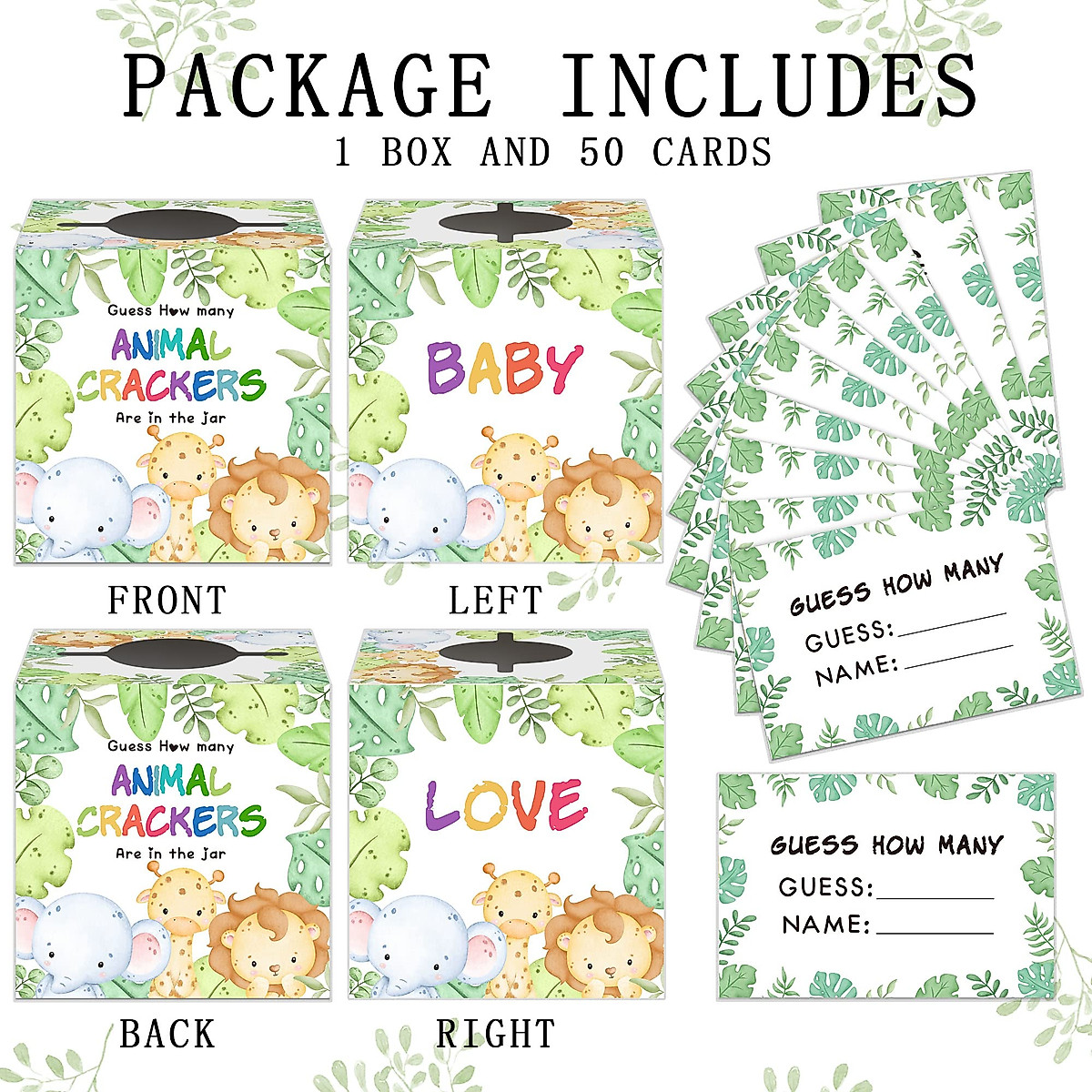 Guess How Many Animal Crackers are in the Jar with Box, 50 Guess how Many Game Cards for Baby Shower, Special Shower Game Ideas, Baby Shower Decorations for Boy and Girl