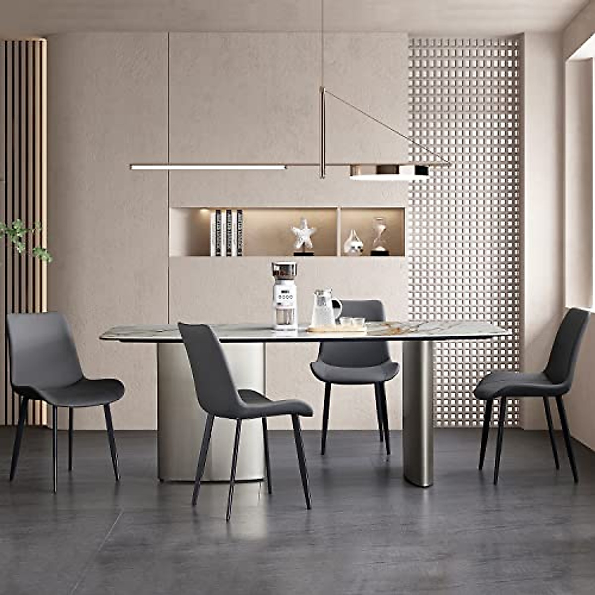 seonyou Dining Chairs Set of 4 Dark Grey Faux Leather for Kitchen Dining Room, Comfortable Mid Century Modern Chair with Metal Leg, Upholstered Big Side Chair for Living Room, Farmhouse