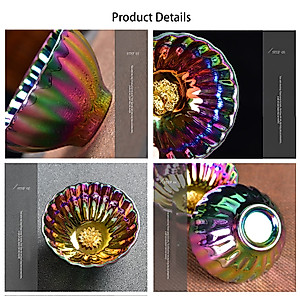 LingXuanGe Gold Lotus peacock tea cups set of 2, Beautiful Colorful Glaze Ceramic Tenmoku Tea Cup Chinese Kungfu Tea Cup (Color : Peacock)