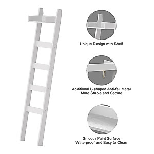 POXAKA Blanket Ladder with Shelf, 5 Tier Towel Racks, Bamboo Blanket Holder, Decorative Blanket, Quilt, Towel, Scarf Ladder Shelves for Livingroom, Bedroom, Bathroom, Farmhouse (Fashion White)