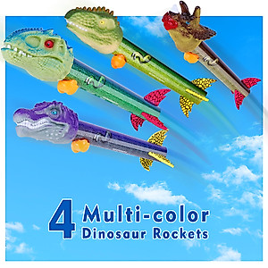 Gizzjoy Dinosaur Toy Rocket Launcher for Kids - Launch Up to 100 Ft, 4 Rockets, Outdoor Outside Toys for Kids, Dinosaur Toys, Birthday Gifts for 3 4 5 6 7 8-12 Year Old Boys Girls