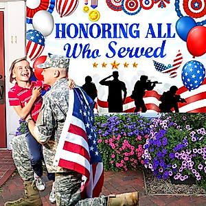 Large 71" X 43" Veterans Day Banner, Veterans Day Decorations, Honoring All Who Served Veterans Day Banner, Thank You Veterans Banner for Veterans Day Party
