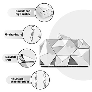 YAPAIOU Women Lattice Pattern Metal Evening Clutch Bag,Geometric Evening Clutch Purse Handbag With Chain Strap For Lady Wedding Party Prom Formal Occasion(Silver)