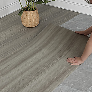 WIFEA Vinyl Flooring Roll 23.6"x 118"/19 Sq.Ft, Wood Grain Self Adhesive Vinyl Floor Tiles Wear-resistant and Waterproof Vinyl Plank Flooring for Bedroom Living Room Office Balcony RV, Smoke Gray