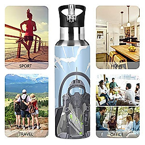 Oyihfvs Plane Aircraft Fighter Cockpit Overview On Sky Stainless Steel Water Bottle, Double Walled with Handle Thermo Cup Bottle 20 Oz, Leak-Proof Vacuum Hot Cold Insulated Travel Mug
