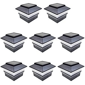 iGlow 8 Pack Black Outdoor Garden 4 x 4 Solar LED Post Deck Cap Square Fence Light Landscape Lamp PVC Vinyl Plastic
