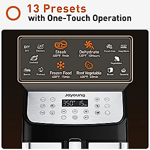 JOYOUNG Air Fryer 5.8QT Detachable Double Basket Air Fryers 1700W 13-in-1 Presets Airfryer One Touch LED Touchscreen Air Fryer Toaster Oven with Recipe