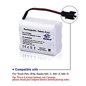 melasta 7.2V 2000mAh NI-MH Audio Replacement Battery Compatible with Tivoli PAL iPAL Radio (MA-1, MA-2, MA-3 Compatible 2 Wire)