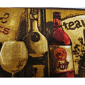 THE RAISE Kitchen Rug, Kitchen Mat, Printed Nylon Rug (nonskid) 18"x30" 4 Wine Bottles & 2 Glasses,D Shape