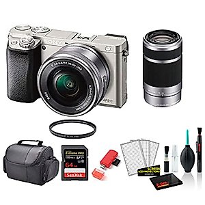 Sony Alpha a6000 Mirrorless Digital Camera with 16-50mm + 55-210mm Lenses with 64GB Memory Card -International Model