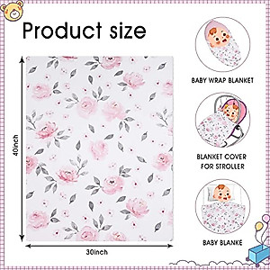 PHF Minky Baby Blanket for Girls, 30x40 Inches Soft Double Layer Baby Blankets with Dotted Backing, Receiving Blanket Bed Throws for Newborn, Infant, Babies, Floral
