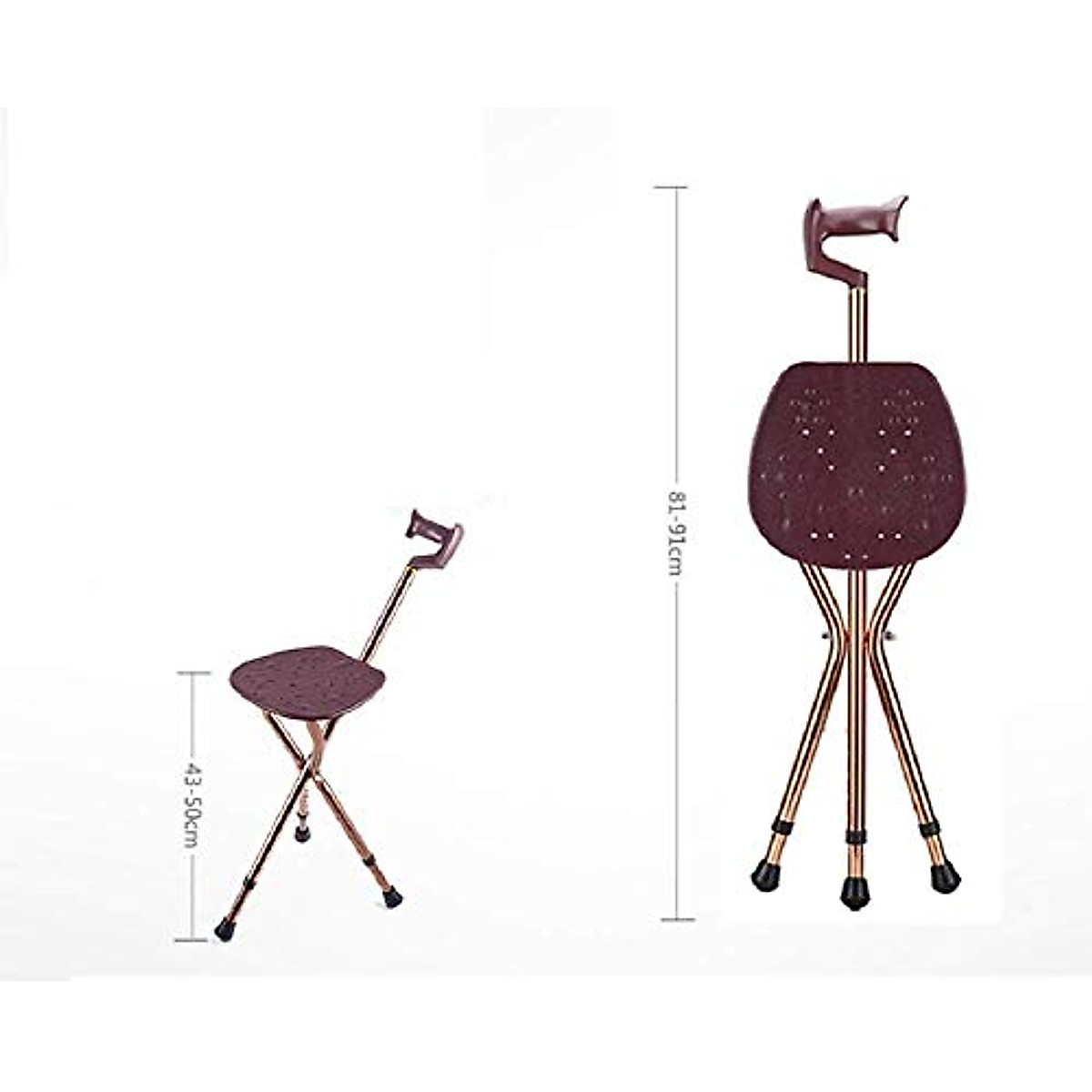 Walking Cane Chair, Three Legged Seat Folding Walking Stick Portable Height Adjustable Walking Cudgel Stick Stool Unisex for Elderly,Crutches