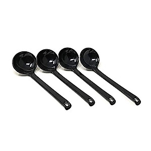 ASIAN HOME Black Melamine Japanese Long Handle Spoons for Ramen, Soup, Hot Pot Eating, Mixing, Stirring 8.25 Inches (4 spoons)