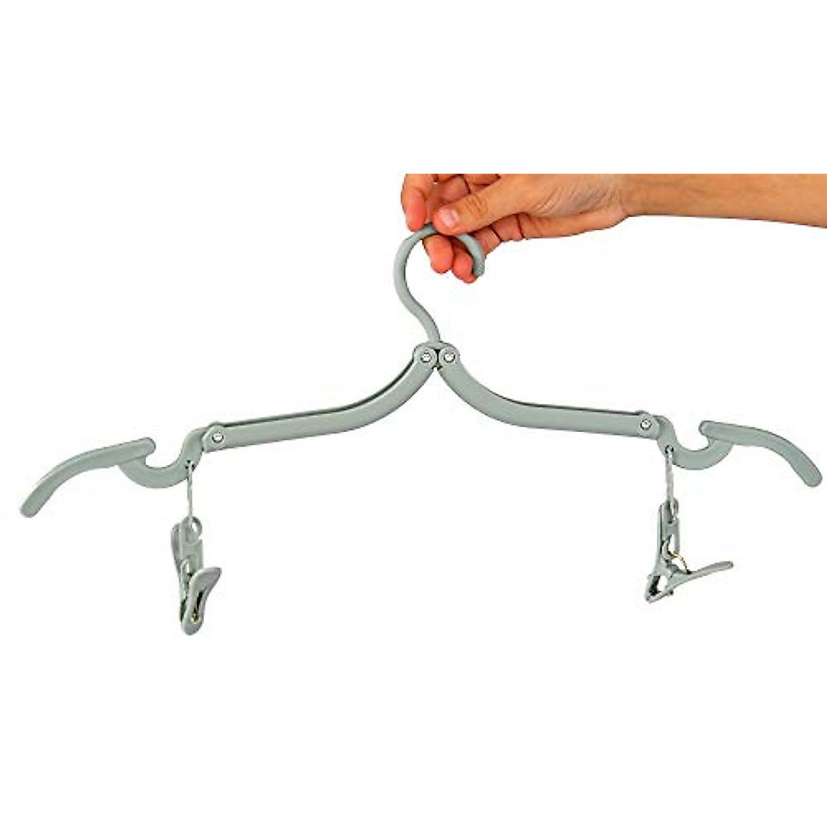Home-X Folding Hangers with Clips, Space-Saving Hangers for Clothes, Compact Closet Organizer Accessories, Travel Clothes Hangers, Set of 2, 8" L x 4" W x ½” H, Gray