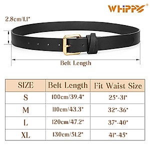 WHIPPY Women's Leather Belts for Jeans Pants Casual Ladies Belt Fashion Vintage Pin Buckle Belt for Women, Black, S
