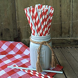 Red and White Striped Paper Straws - Valentine 4th of July Birthday Party Supply 7.75 Inches - Pack of 100 - Outside the Box Papers Brand