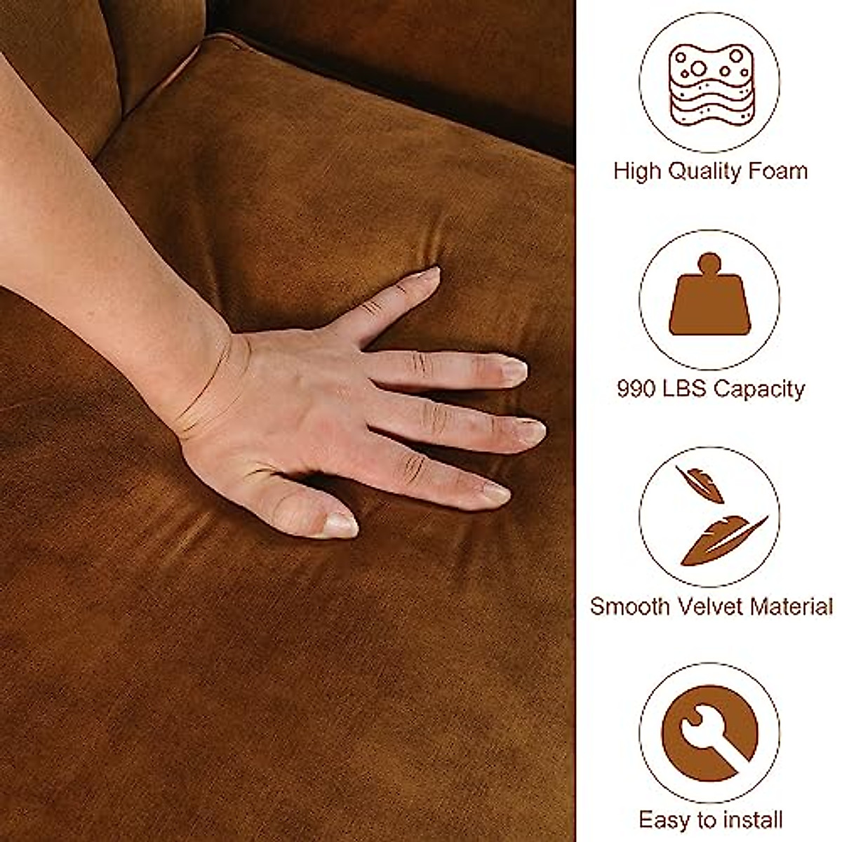 DURASPACE Velvet Sectional Convertible Sofa with Chaise, 107" L Shape Sectional Sofa Couch with USB, Split Back Folding Futon Couch for Living Room (Caramel Brown)