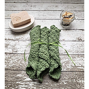 Handmade Dish Cloths Sage Green Cotton Dishcloths Set of 3 Crochet Washcloths