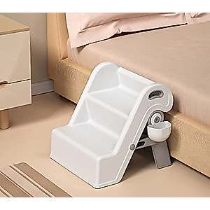 VEMJO Folding Step Stools for Kids Boys and Girls Adjustable Toddler Step Stool for Bathroom Sink 2 Step Ladder Toilet Foldable Step Stool with Handles and Non-Slip Pads (White Colour)