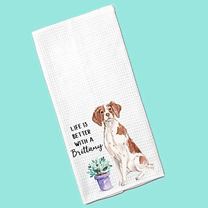 Watercolor Life is Better with a Brittany Microfiber Kitchen Tea Bar Towel Gift for Animal Dog Lover