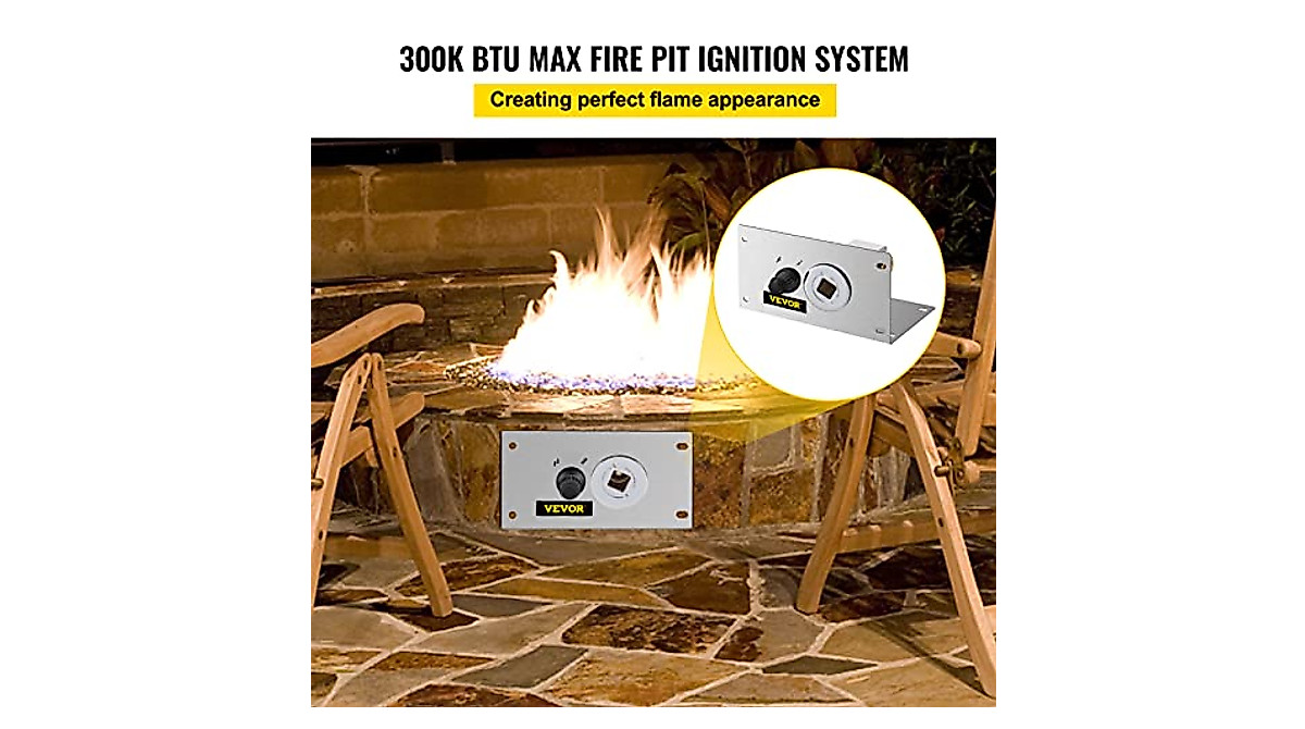 VEVOR Fire Pit Gas Burner Spark Ignition Kit, 300K BTU Fire Pit ...