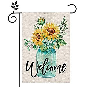 CROWNED BEAUTY Spring Summer Garden Flag 12×18 Inch Double Sided for Outside Floral Sunflower Welcome Small Burlap Seasonal Yard Flag