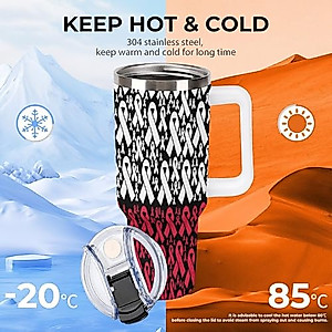 Ribbon Poland Flag Insulated Tumblers with Handle Stainless Steel Coffee Mug Funny Travel Cup with Lid Straw 40oz