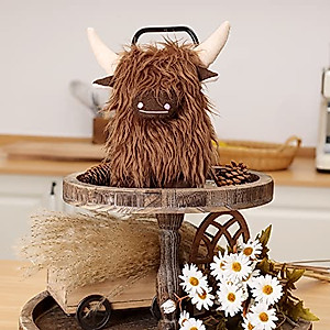 Upltowtme Brown Highland Cow Gnome Scottish Tomte Decor Farmhouse Nordic Dwarf Home Decoration Calf Gnome Herd Collection Travel Birthday Gift for Her Set of 1