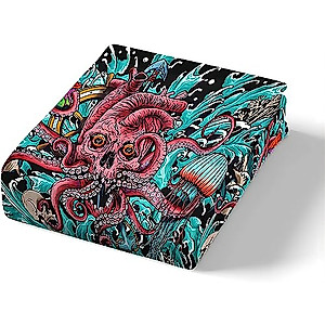 EXINBU Octopus Duvet Cover Set, Full Size Scary Red Skull Octopus Tentacle Bedding Set, Surf Mushroom Sea Monster Duvet Cover, 4 Piece with Gothic Sheet Pillowcases, Happy for Boys Girls