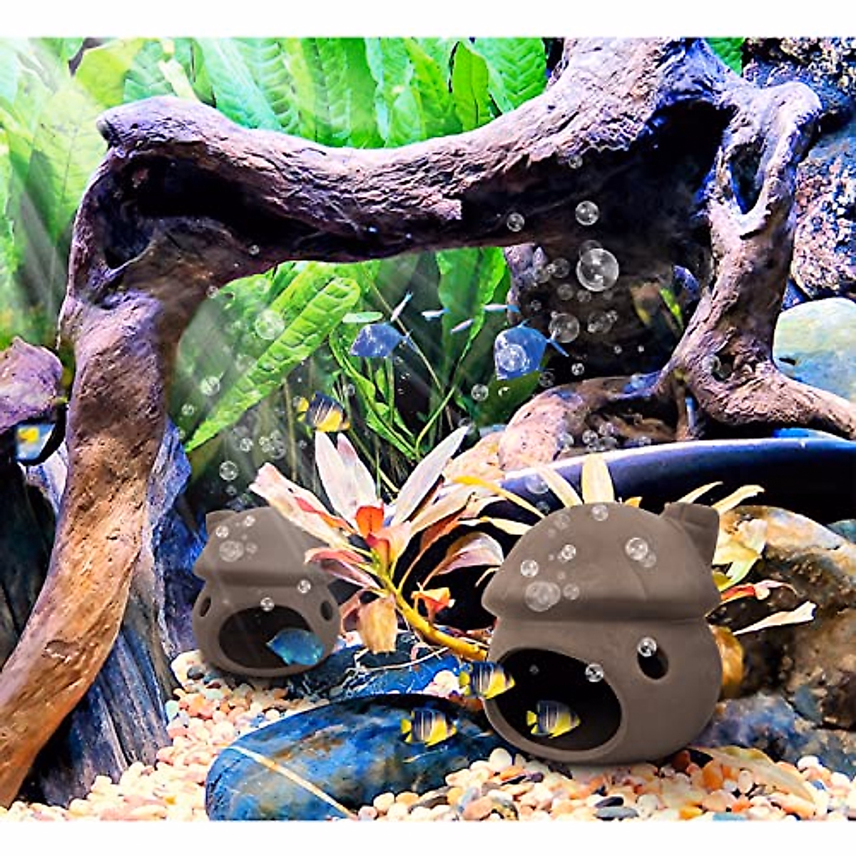 WishLotus Aquarium Cave Decoration, Durable Aquarium Fish Hideout Ceramic Fish Tank Ornament Mushroom House Fish Tank Betta Hidden Tunnel for Fish and Shrimp Rest Play and Natural Breeding (Brown)