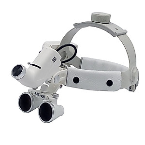 EustomA 5W LED Head Light Spotlight Headband 3.5X Binocular Loupes Optic Glass with Working Distance 280-380mm Spot Adjustable DY-106