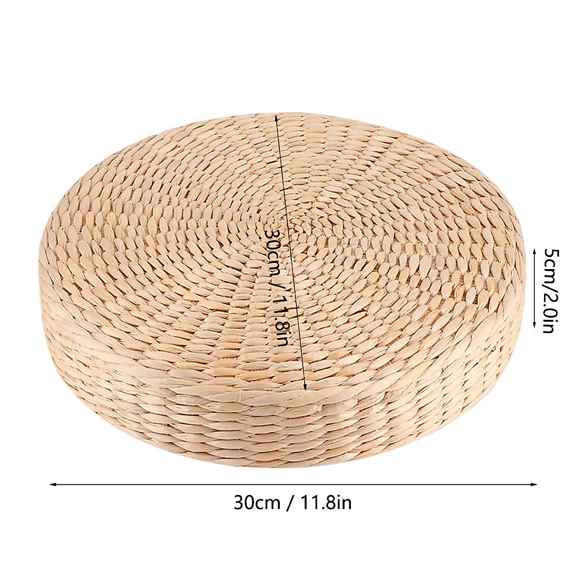 LIZEALUCKY Meditation Cushion, 11.8inch / 30cm Dia Straw Floor Seat Cushion for Deep Thought Leisure Round Shape Soft Pouf Light Yellow Knitted Tatami Cushion Easy to Clean