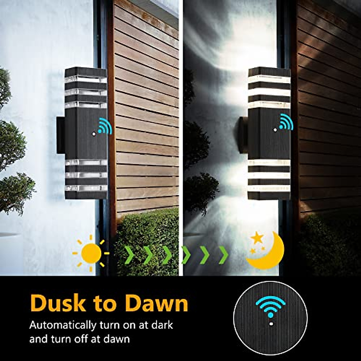 FAISHILAN 2 Pack Dusk to Dawn Exterior Wall Light Fixture,3-Layer 14W 1200LM Warm White 3000K IP65 Waterproof Aluminum Morden Outdoor Lights for House Porch Hallway Patio Garage