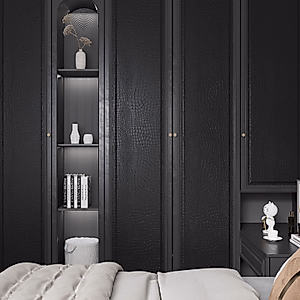 CHIHUT Lavish Black Crocodile Wallpaper Peel and Stick Wallpaper 30"x236" Wide Size Faux Alligator Textured Wallpaper Self Adhesive Removable Black Contact Paper for Bathroom Bedroom Walls Cabinets