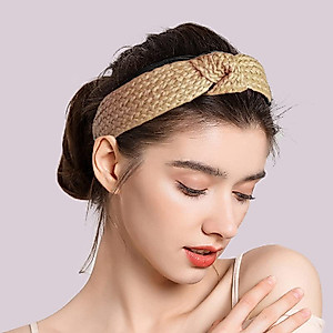 Lvyeer Rattan Wide Boho Headband - Knot Woven Headwear for Woman Girl Hair Accessories