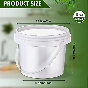 Mifoci 50 Pcs 16 oz Round Plastic Bucket with Lids and Handle Reusable Ice Cream Containers Small White Bucket Plastic Tub Freezer Airtight Food Storage Containers for Kitchen Drinks Home
