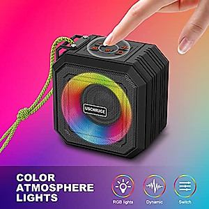 USCNRUGE Portable Bluetooth Speaker IP65 Waterproof Shower TWS Wireless 360° Stereo Subwoofer with RGB Multipul Colors Rhythm Lights for Beach Pool Camping Gifts Support TF Card AUX U Disk FM Radio