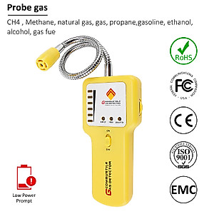 TECHAMOR Natural Gas Detector, Y201 Pro Portable Gas Leak Sniffer, Locating The Source of Propane, Methane, Butane, Natural Gas, LPG and Combustible Gas Leak for Home & RV (Y201)