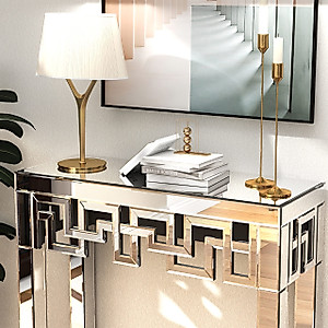 blingworld Silver Console Table with Mirrored Finished, Modern Glass Entryway Table Geometric Design, 32 inches Wide Decorative Small Console Table for Small Space