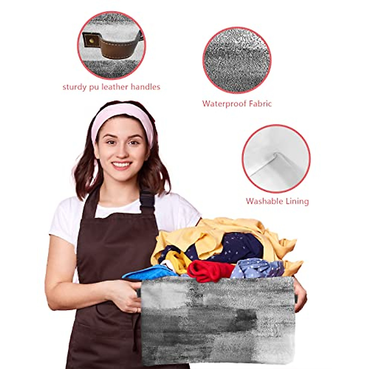 Oil Painting Abstract Storage Bins 2 Pack, Large Waterproof Storage Baskets for Shelves Closet, Geometric Black White Grey Storage Basket Foldable Storage Box Cube Storage Organizer with Handles