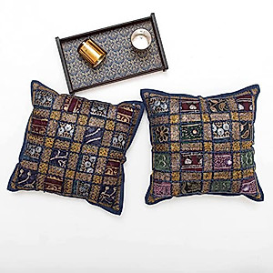 INDACORIFY Sets of Assorted Patchwork Cushion Cover, Indian Handmade Beaded Patch Pillow, Boho Pillow, Bohemian Cushion Cover, Sofa Decorative Throw Pillow (10)